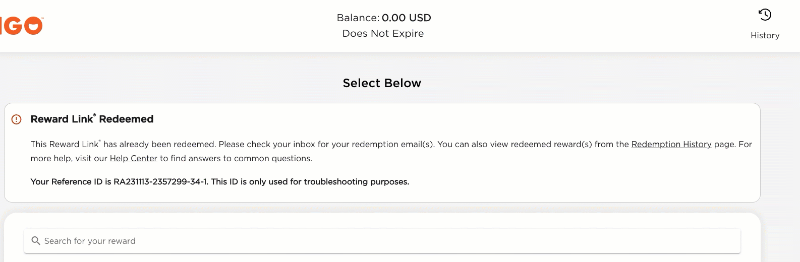 Resending digital rewards to email